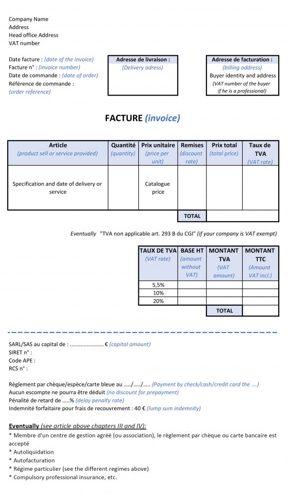 FBA - French Business Advice | Information on an Invoice